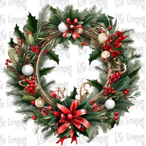 Red Christmas Wreath Clipart Bundle, 7 Transparent PNG, 300dpi, Instant ...