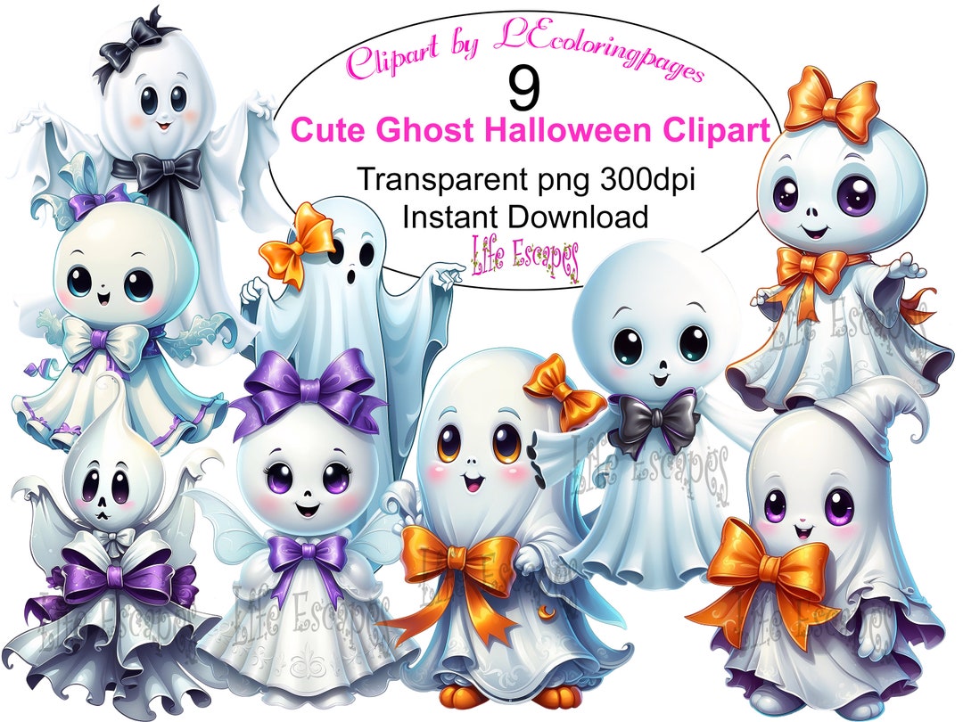 Cute Ghost Halloween Clipart, Transparent Png 300dpi, Instant Download ...