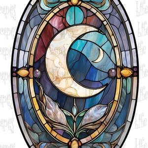 Printable Stained Glass Moon Clipart Bundle - Set #1, PNG, Commercial ...
