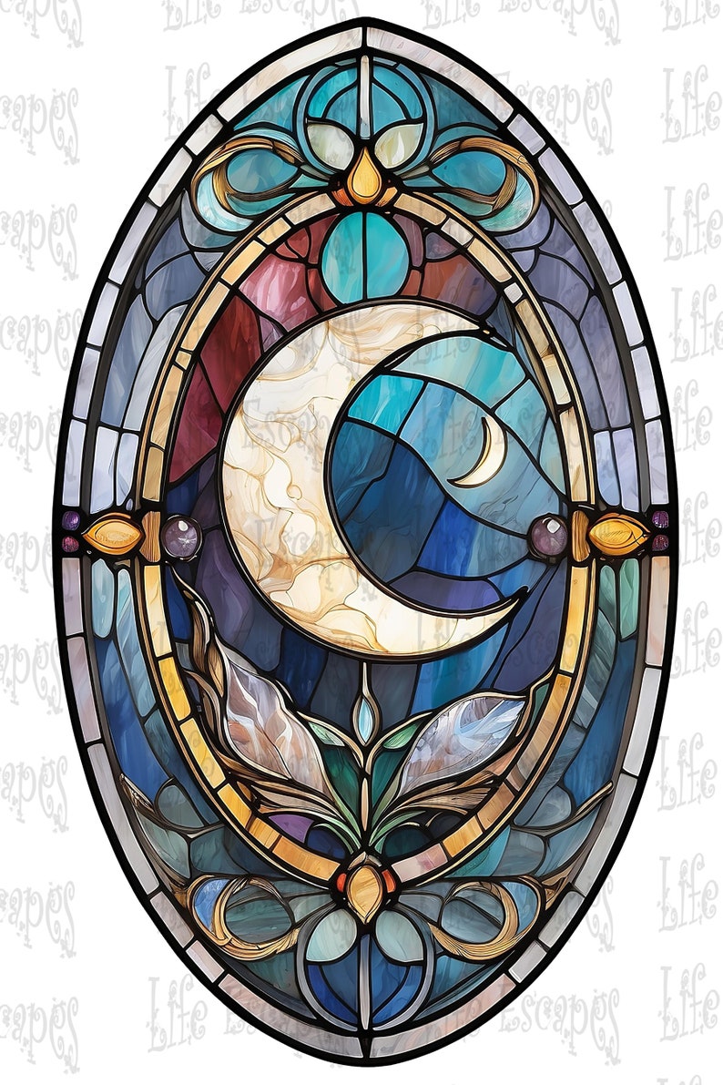 Printable Stained Glass Moon Clipart Bundle Set 1, PNG, Commercial Use ...