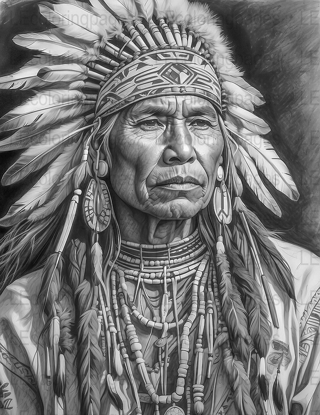 Grayscale Coloring Pages for Adults, Native American Art, 8.5 X 11 in ...