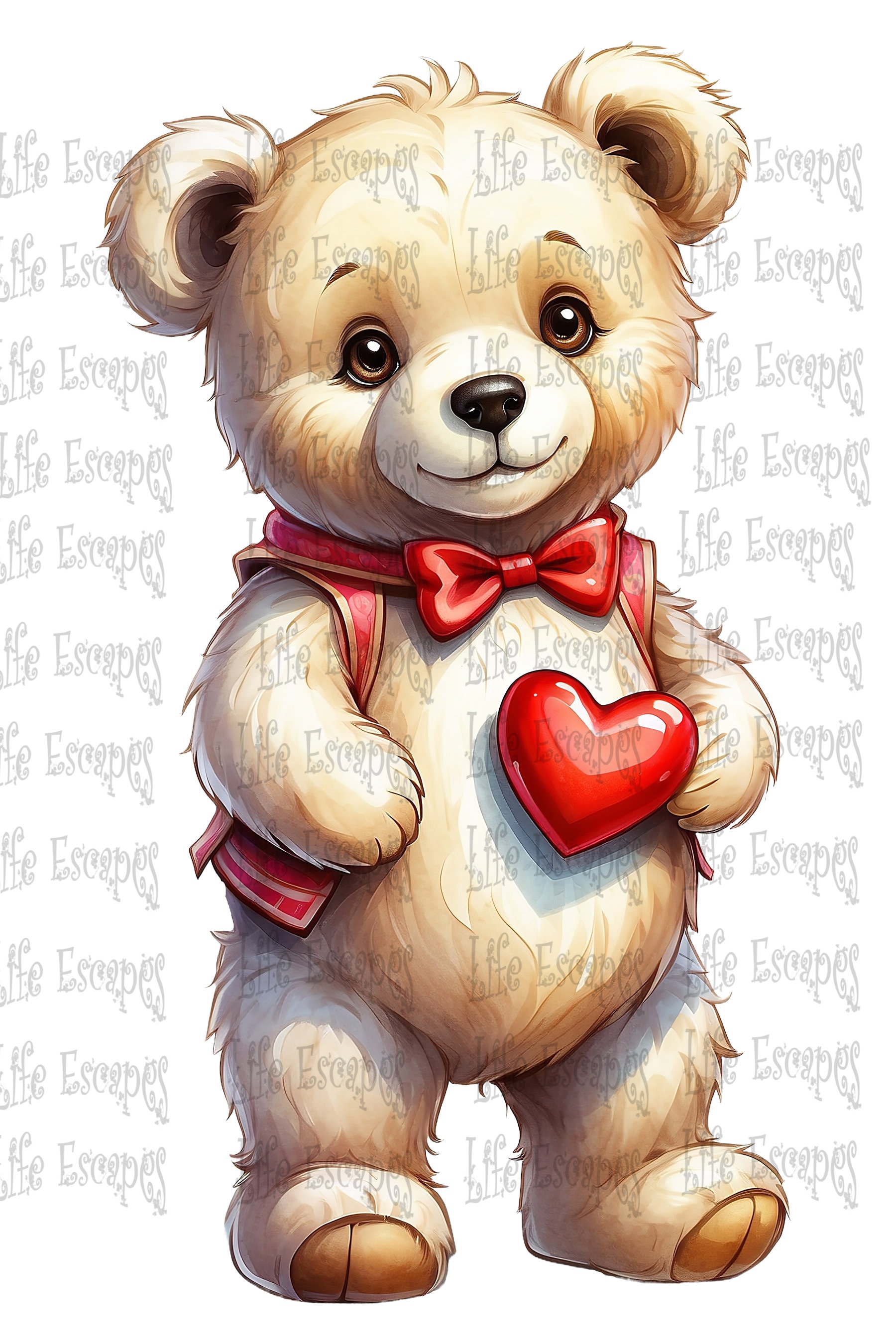 Printable Valentine Bear Clipart Bundle Set 1, PNG, Commercial Use ...