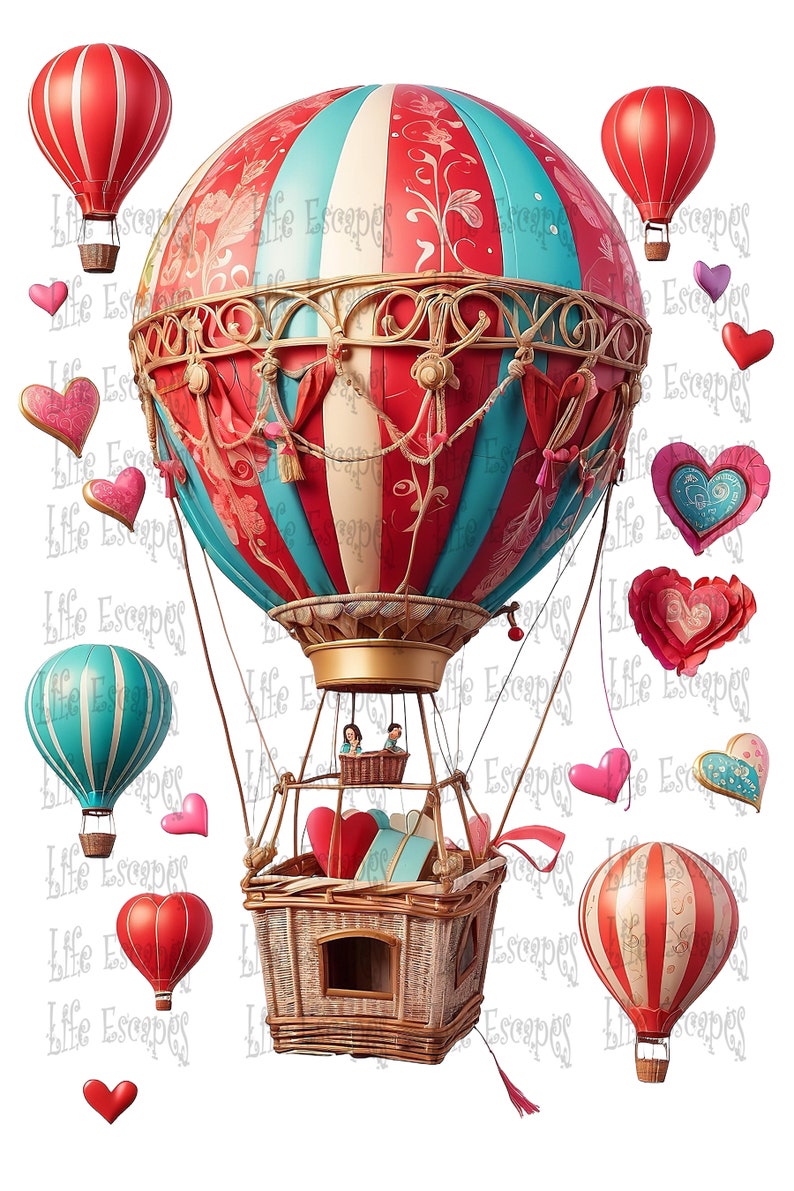Printable Valentine Hot Air Balloon Clipart Bundle Set 1, PNG ...