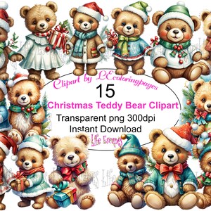 Printable Christmas Teddy Bears Clipart Set - Set #1, PNG, Commercial ...