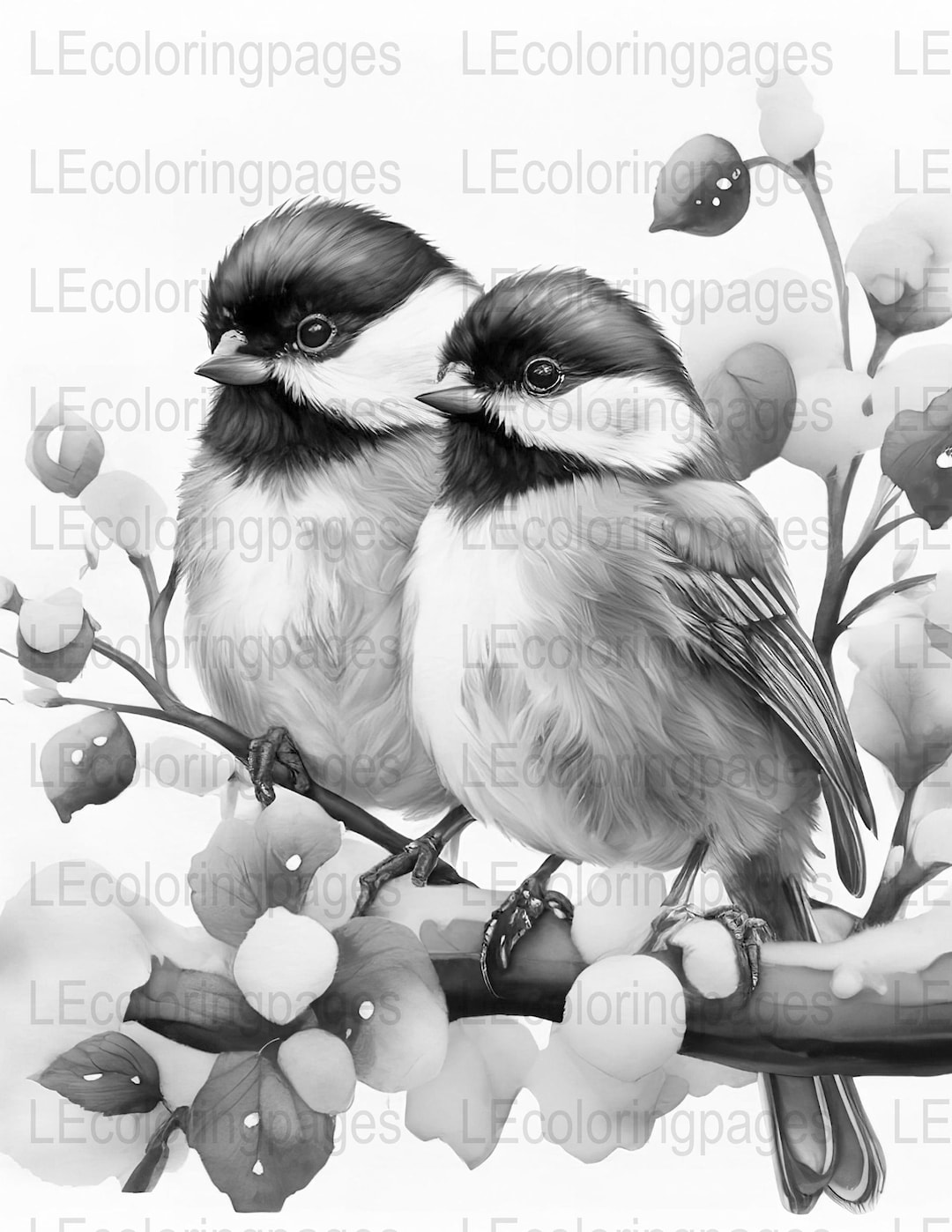 Grayscale Bird Coloring Page for Adults, Relaxing Nature Inspired ...