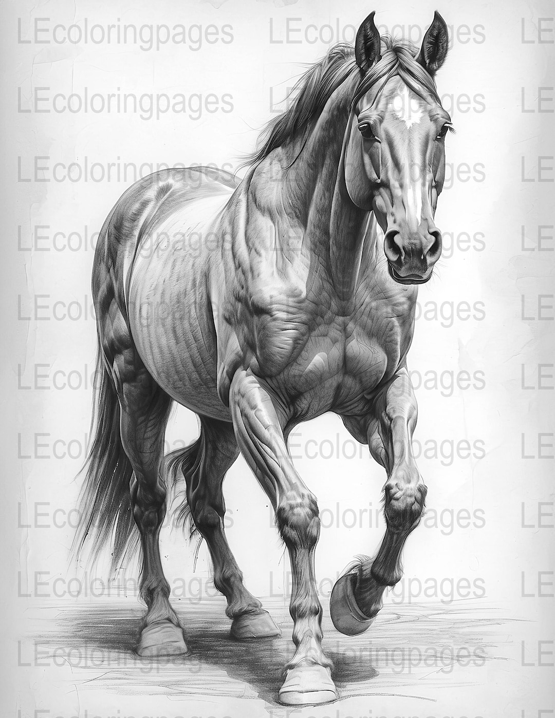 Majestic Horse Grayscale Coloring Page, Printable Adult Stress Relief ...