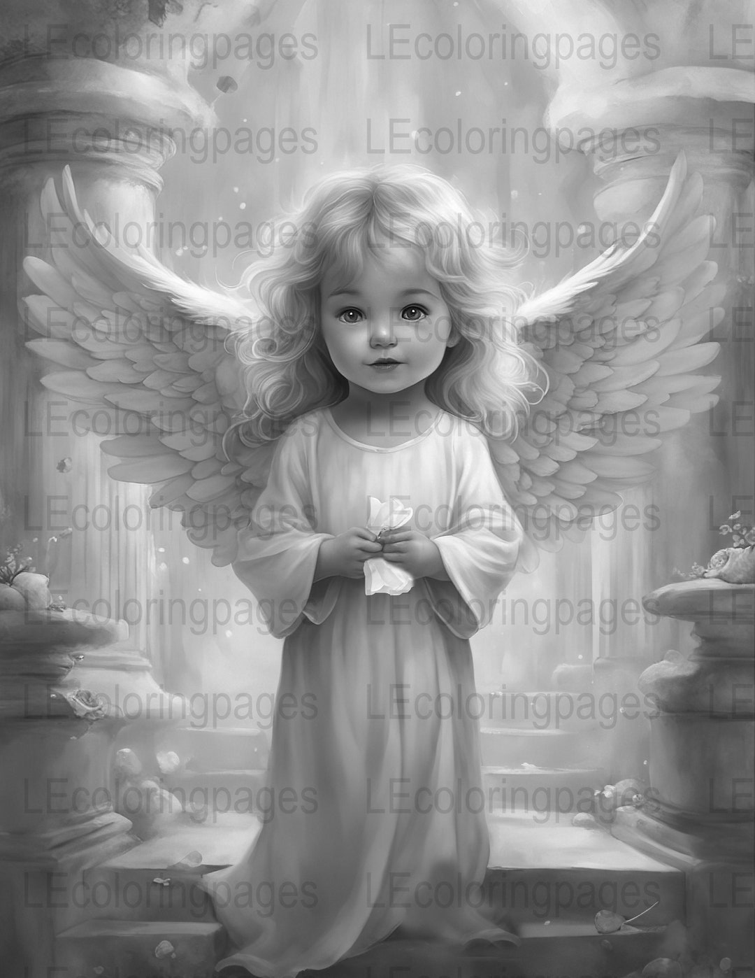 Heavenly Angel Coloring Page - Life Escapes Angel #10 Grayscale Adult ...