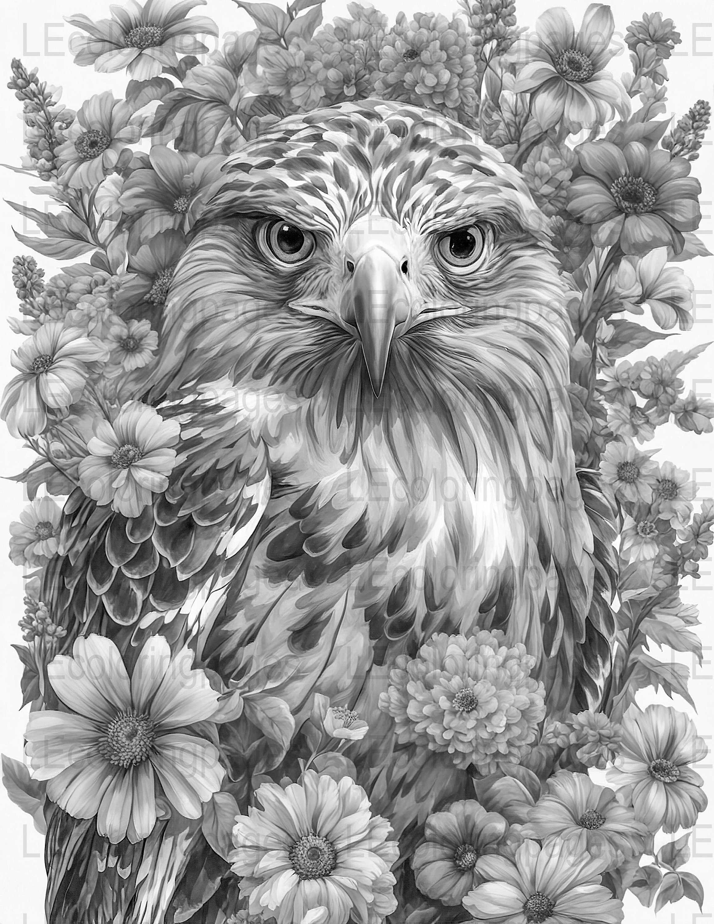 Intricate Owl and Floral Grayscale Coloring Page, Printable Adult ...