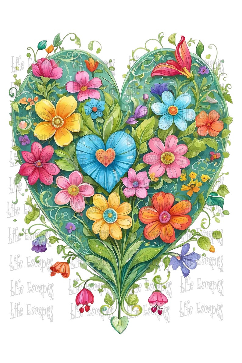 Printable Floral Heart Valentine Clipart Bundle Set 1, PNG, Commercial ...