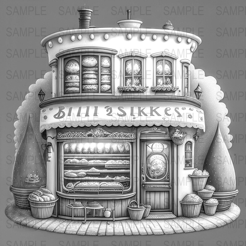 Printable Adult Coloring Page, 3D Whimsical Bakery - 8x8" Printable ...
