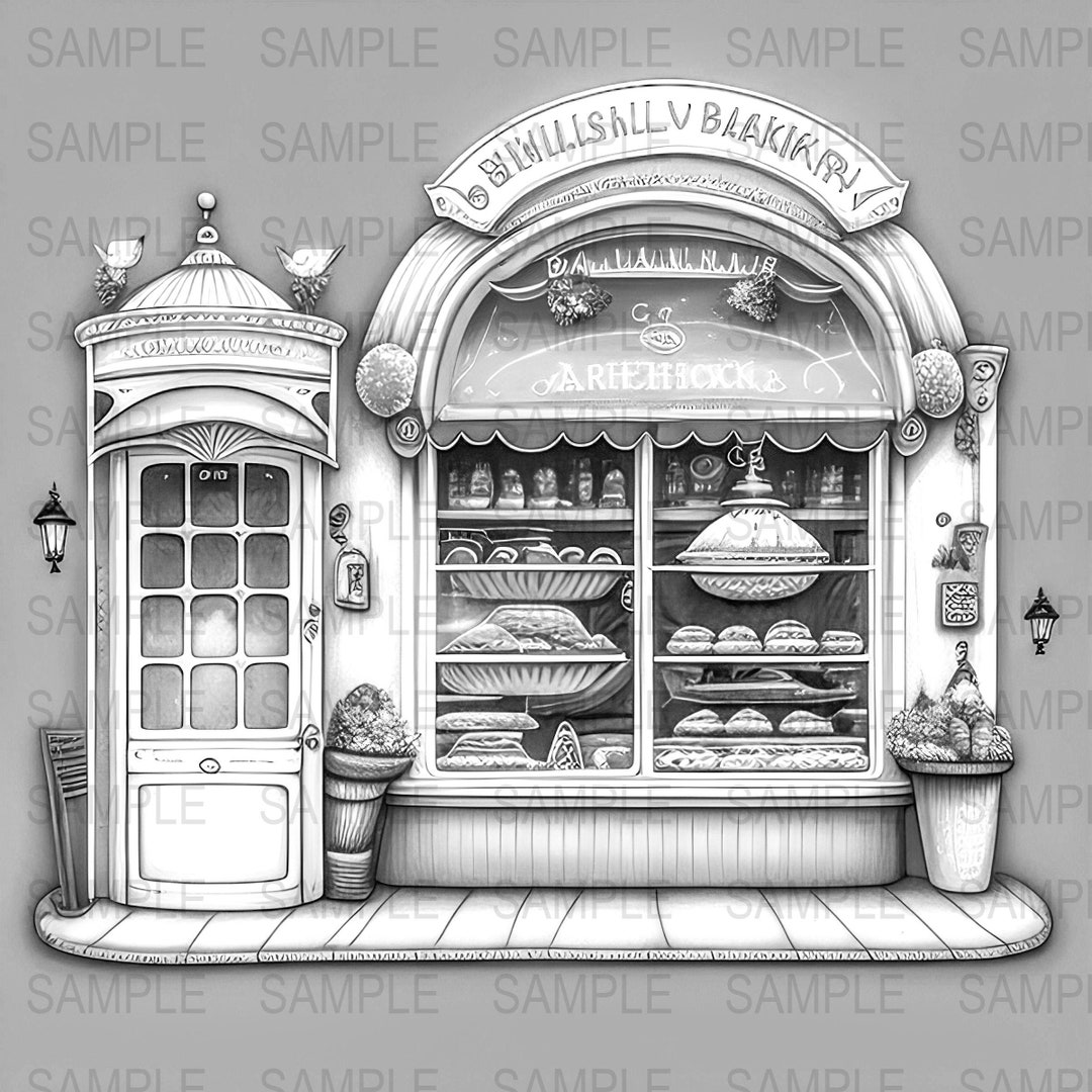 Printable Adult Coloring Page, 3D Whimsical Bakery - 8x8" Printable ...