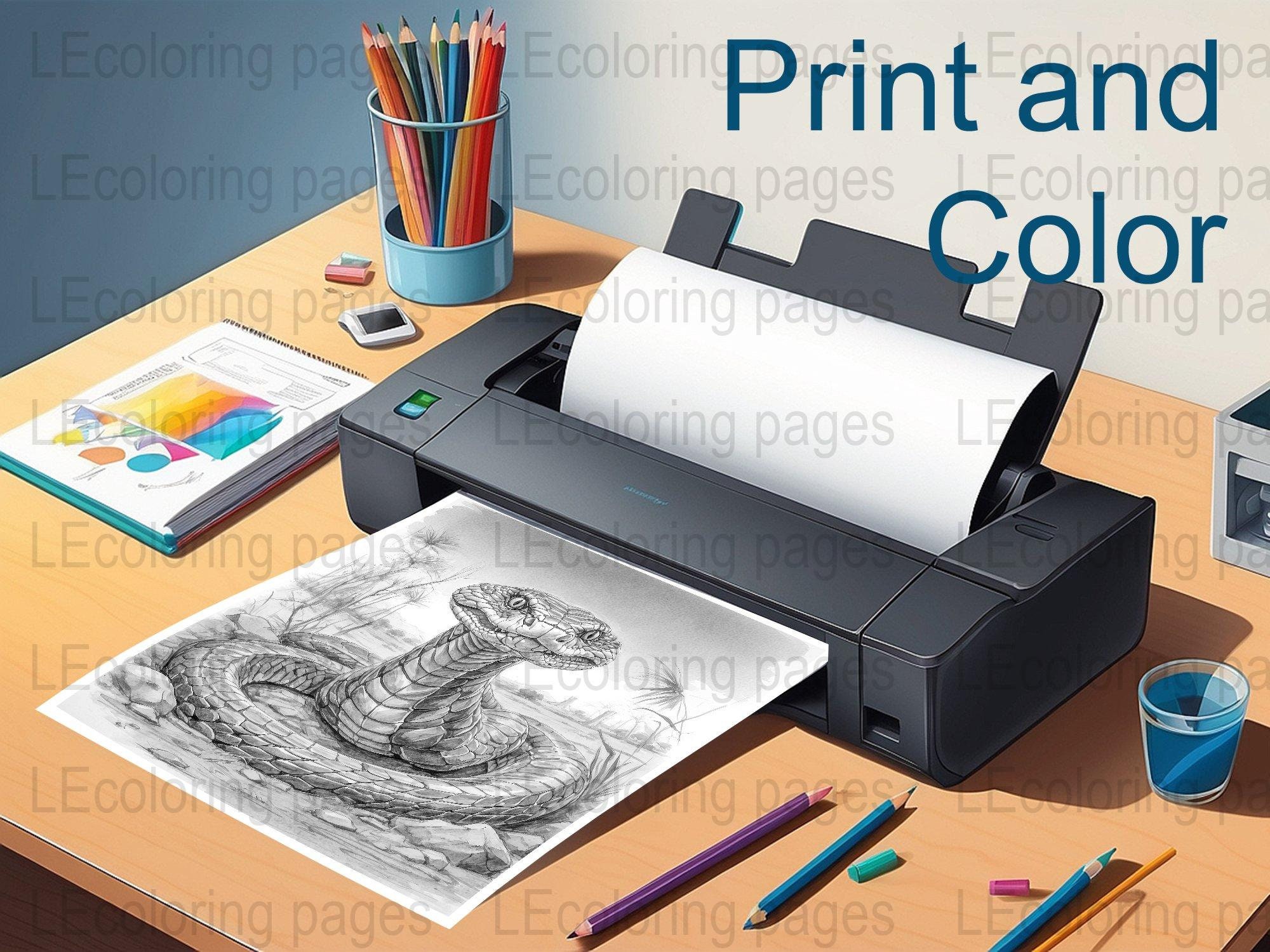 Serpent Grayscale Coloring Page for Adults, Relaxing Cobra Printable ...