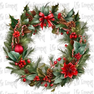 Red Christmas Wreath Clipart Bundle, 7 Transparent PNG, 300dpi, Instant ...