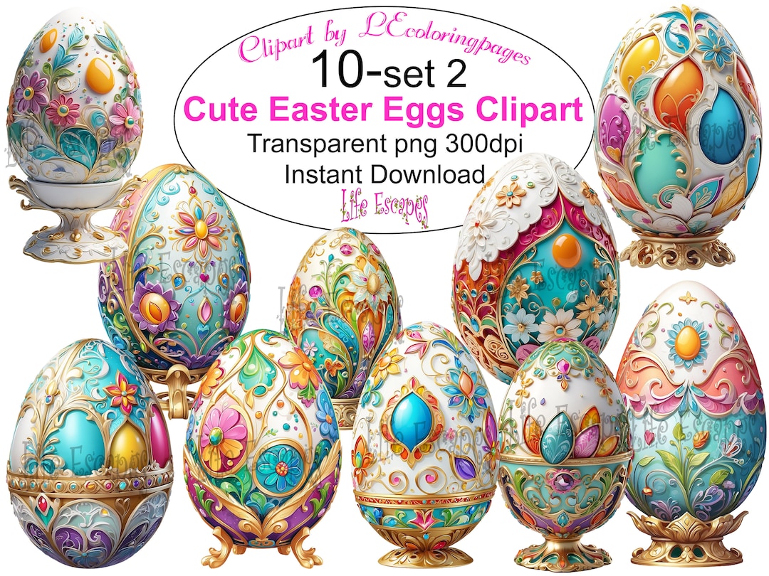 Printable Cute Easter Egg Clipart Bundle - Set #2, PNG, Commercial Use ...