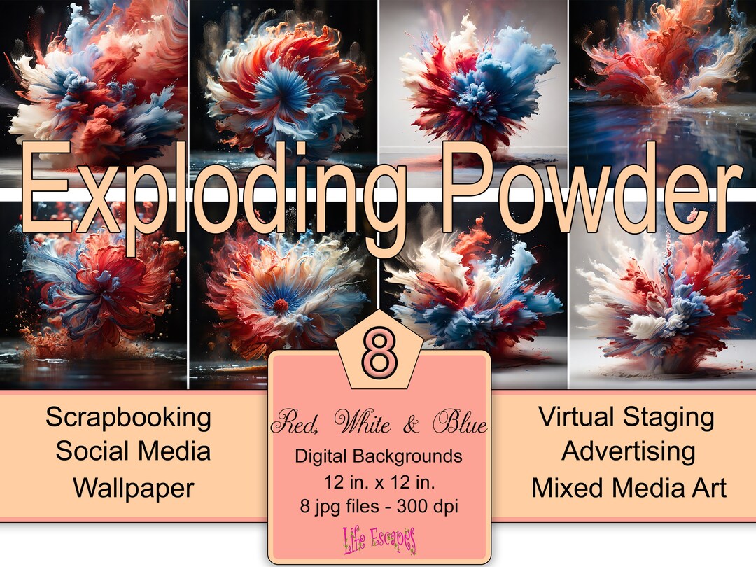 Exploding Powder Digital Backgrounds, Red White Blue, Virtual Staging ...