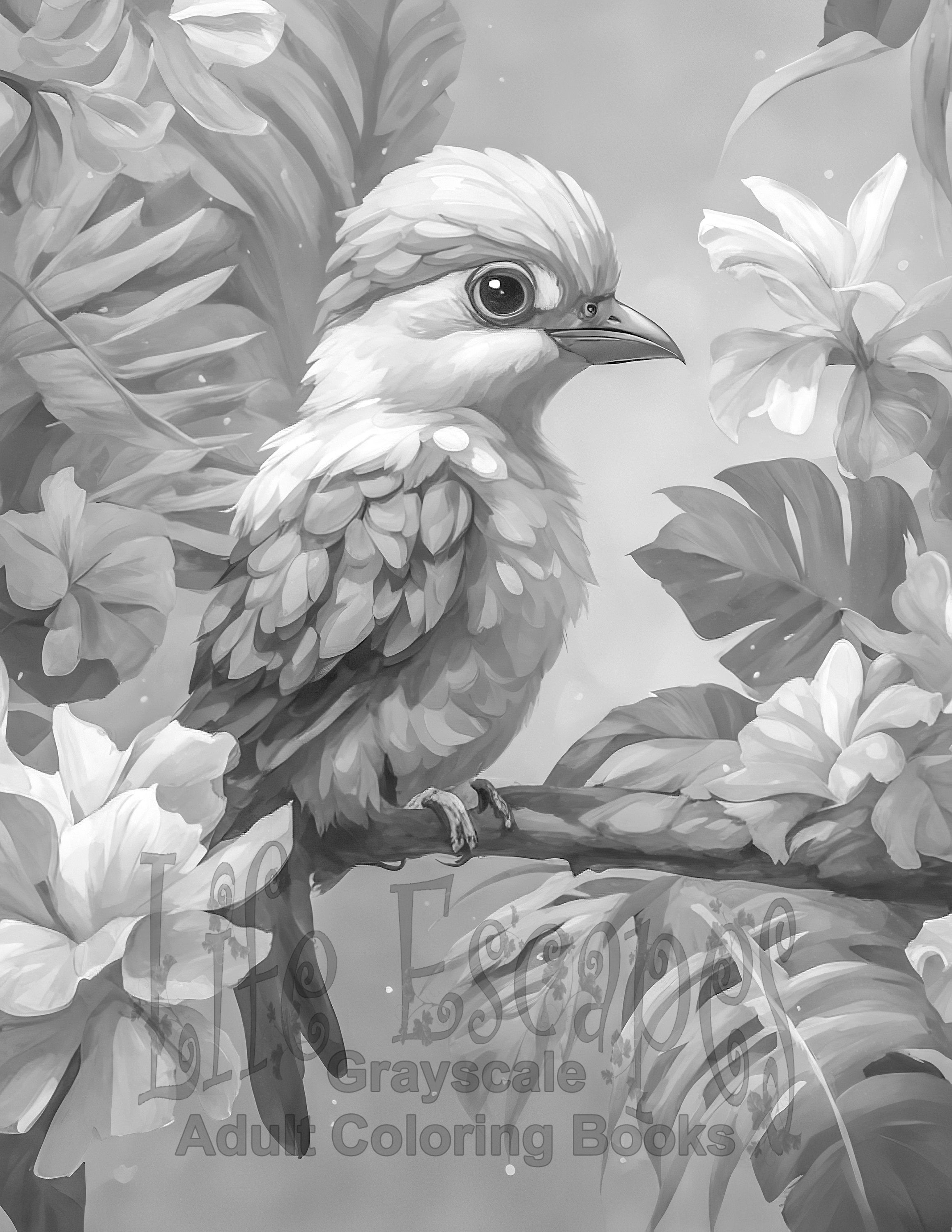 Tropical Birds, 10 Grayscale Coloring Pages, Instant Download PDF ...