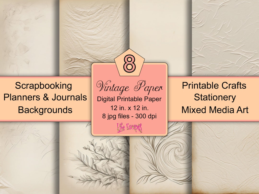 Vintage Digital Paper Pack, Textured Printable Background, Scrapbook ...