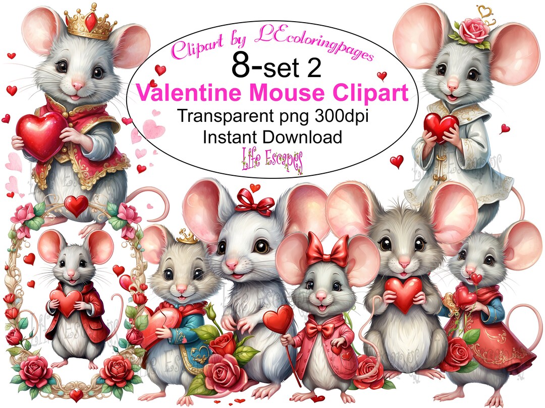 Printable Valentine Mouse Clipart Bundle - Set #2, PNG, Commercial Use ...