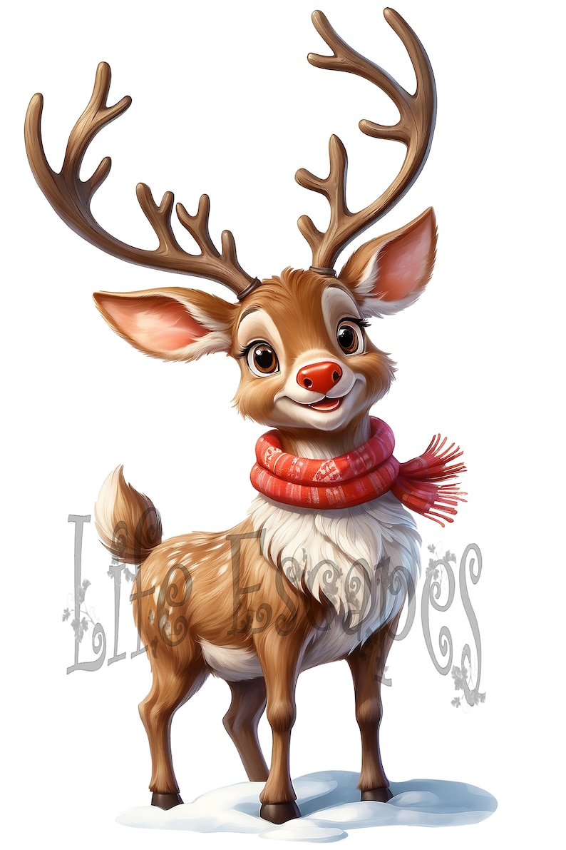 Printable Santa and His Reindeer Clipart Set Set 1, PNG, Commercial Use ...