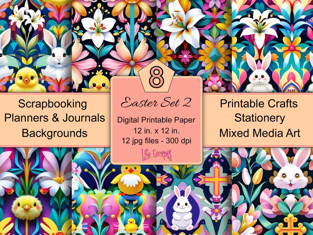 Printable Easter Themed Digital Paper Pack, 8 High Resolution ...