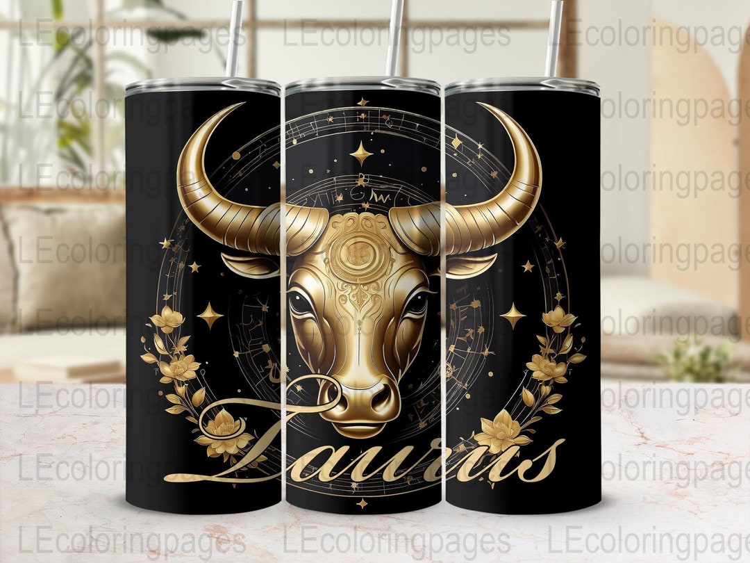 Taurus Zodiac Sign 20 Oz Skinny Tumbler Wrap, Golden Astrology Design ...