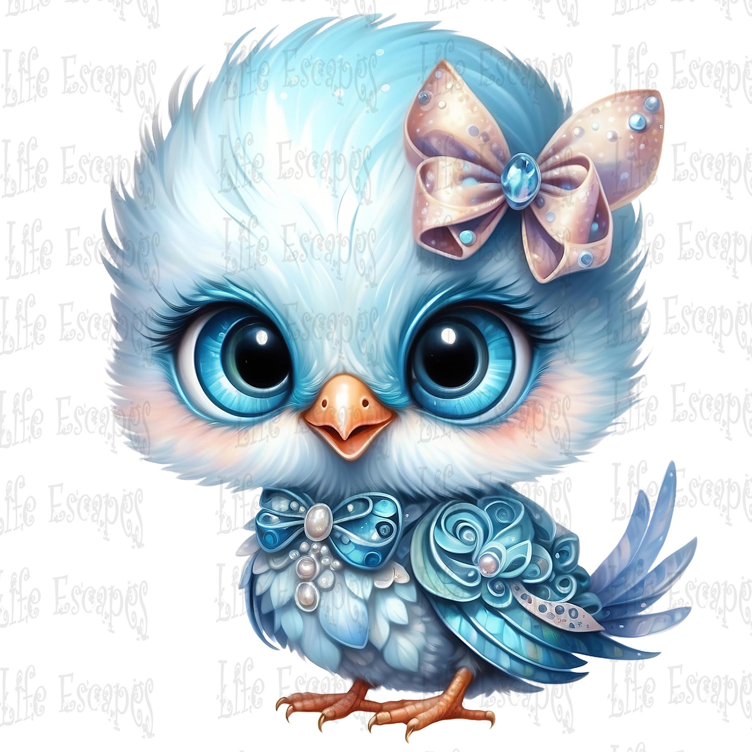 Cute Baby Blue Bird Clipart Set, Watercolor Blue Bird Clip Art, Pink ...