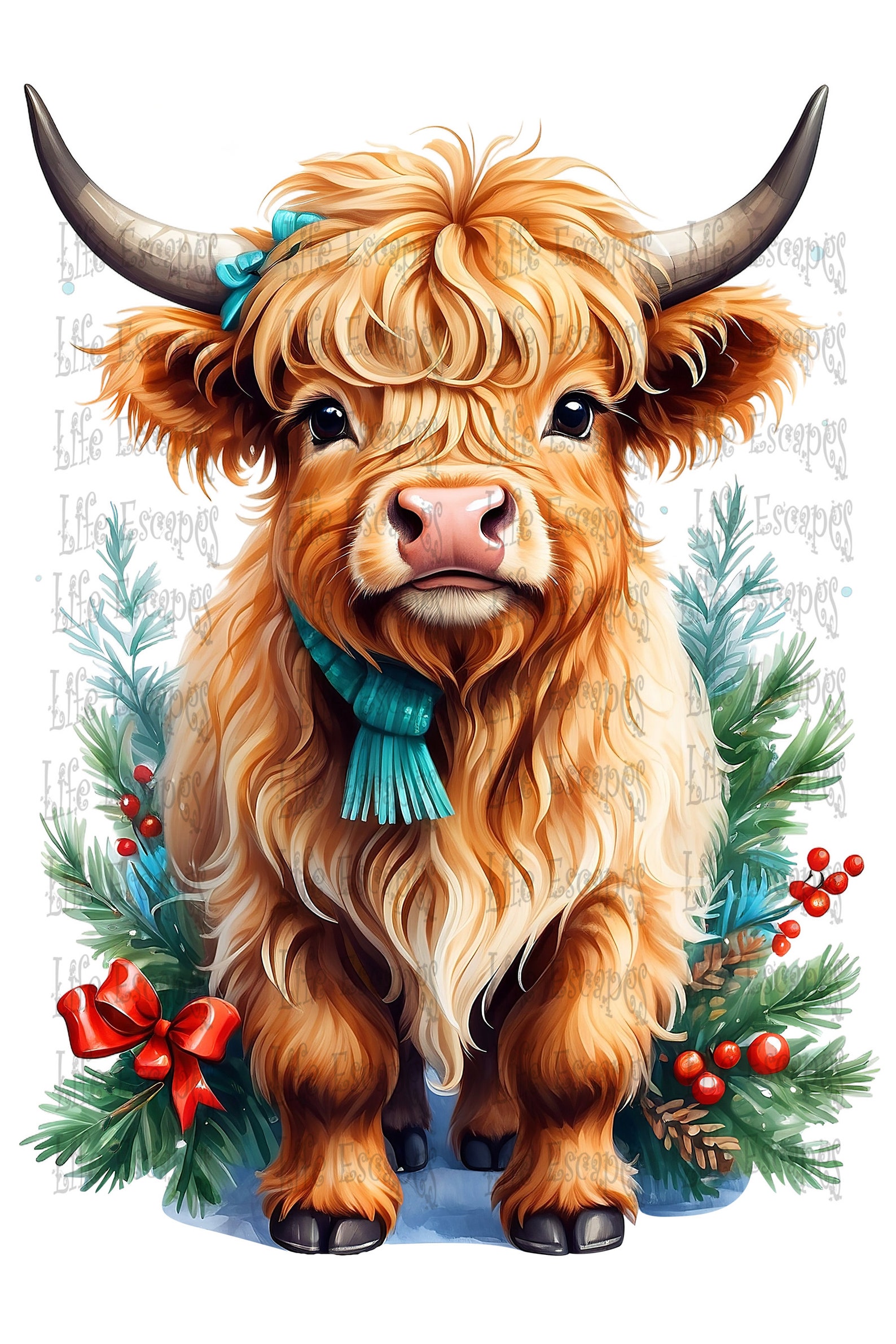 Printable Highland Cow Christmas Clipart Bundle Set 1, PNG, Commercial ...