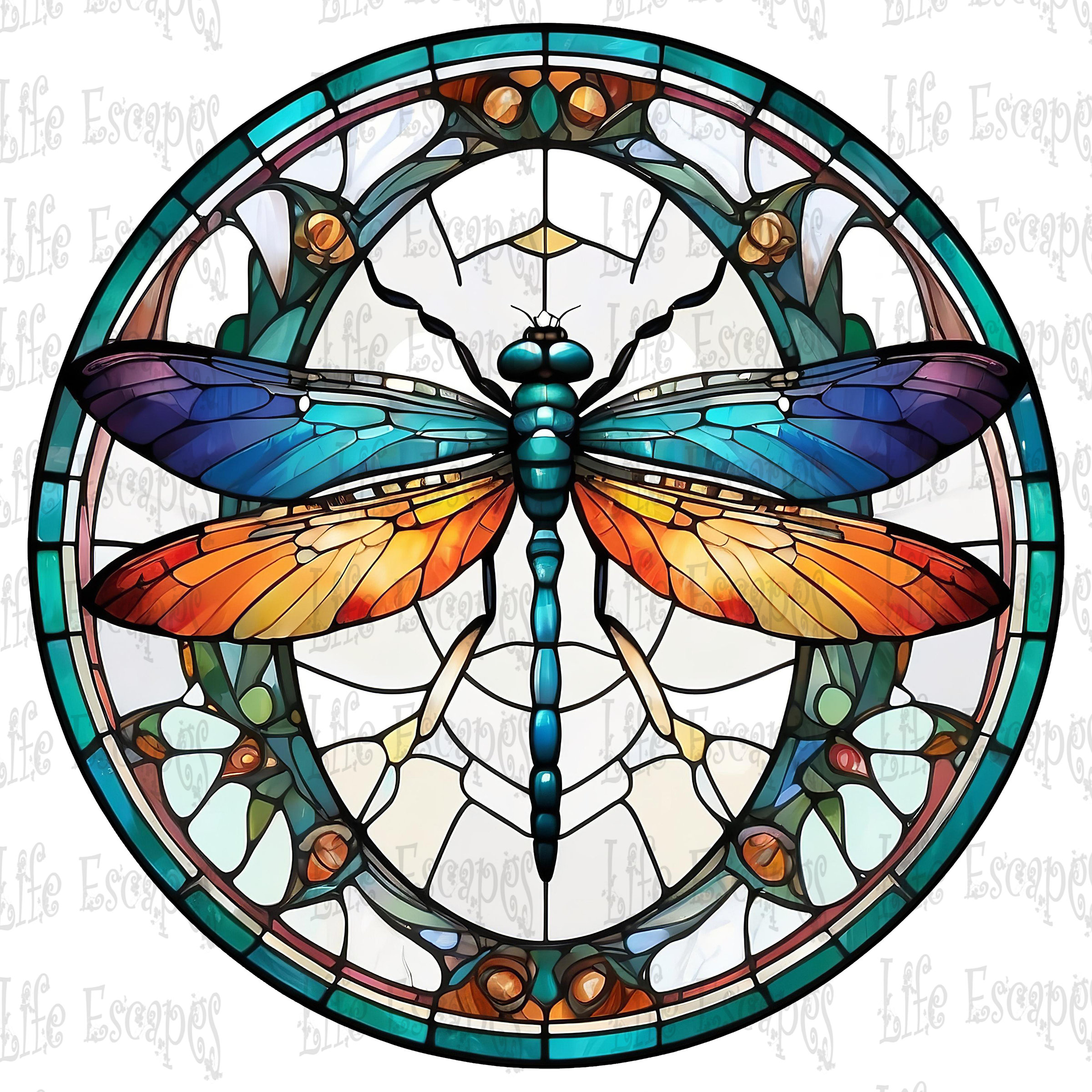 Printable Stained Glass Dragonfly Clipart Bundle Set 1, PNG, Commercial ...