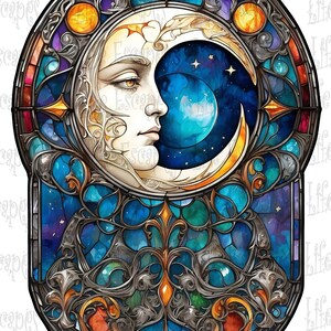 Printable Stained Glass Moon Clipart Bundle - Set #1, PNG, Commercial ...