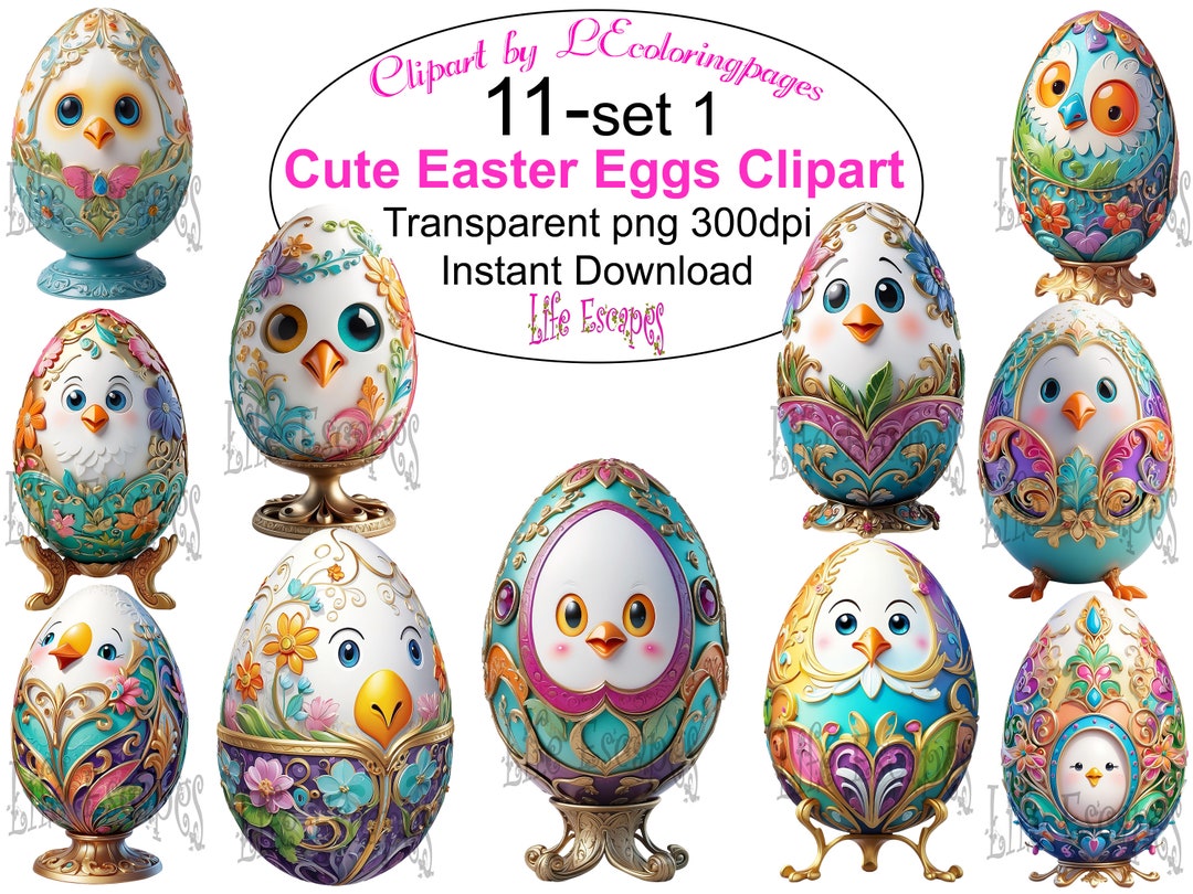 Printable Cute Easter Egg Clipart Bundle - Set #1, PNG, Commercial Use ...