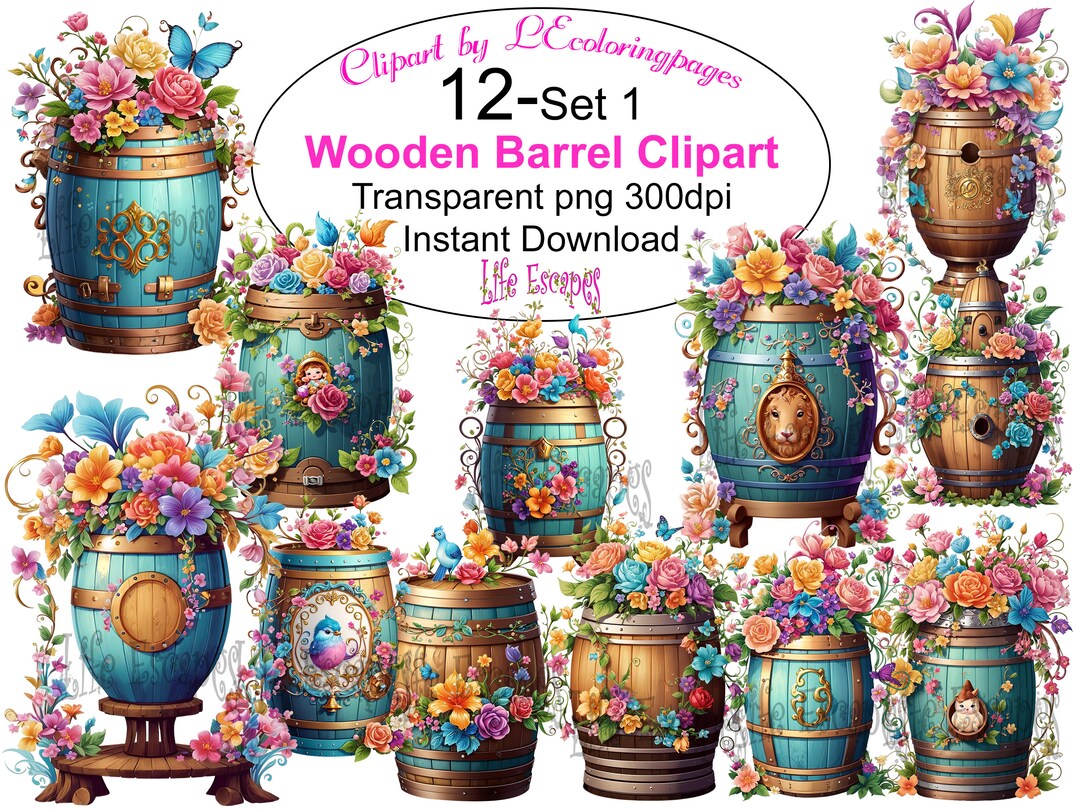 Printable Wooden Barrel Clipart Bundle - Set #1, PNG, Commercial Use ...