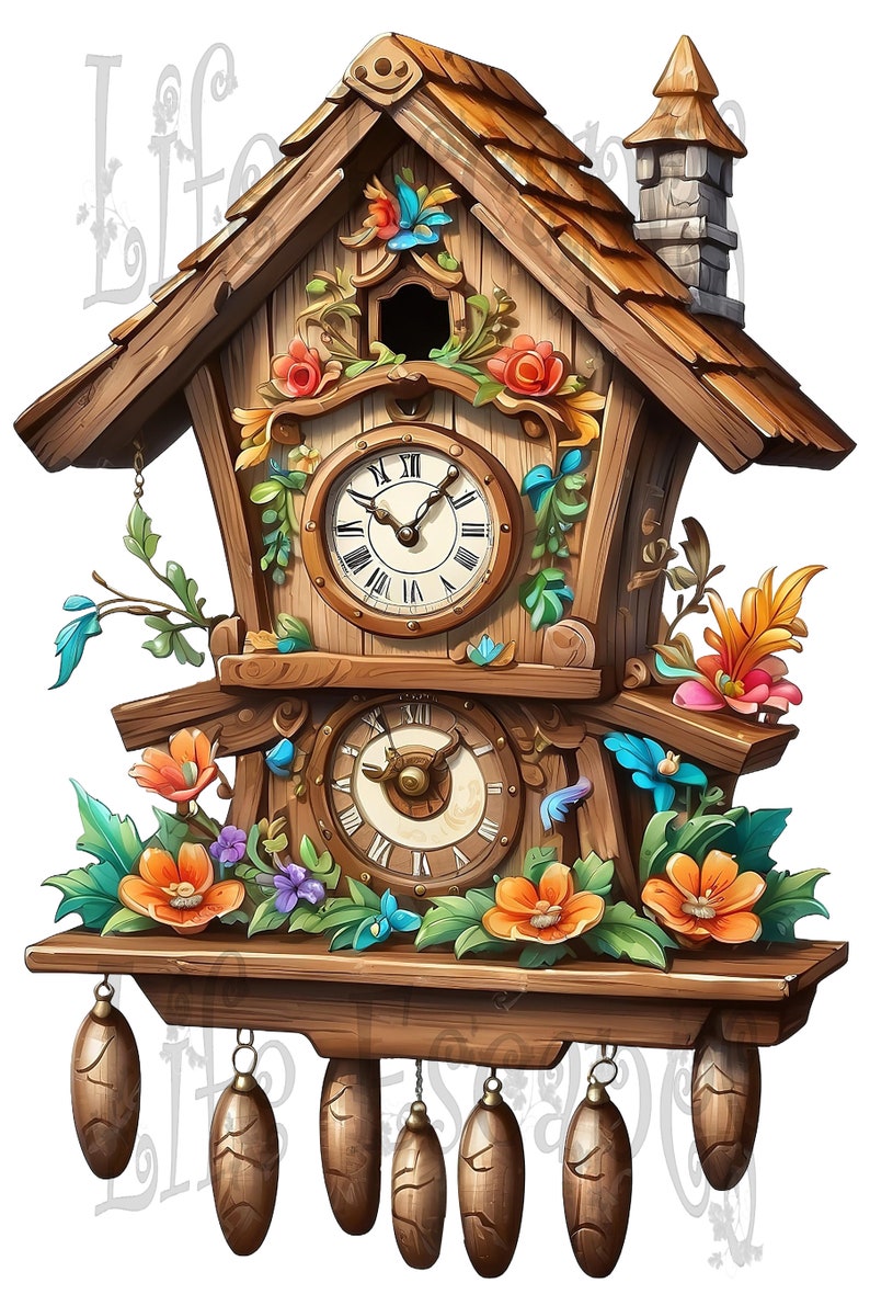 Printable Floral Cuckoo Clock Clipart Bundle Set 3, PNG, Commercial Use ...