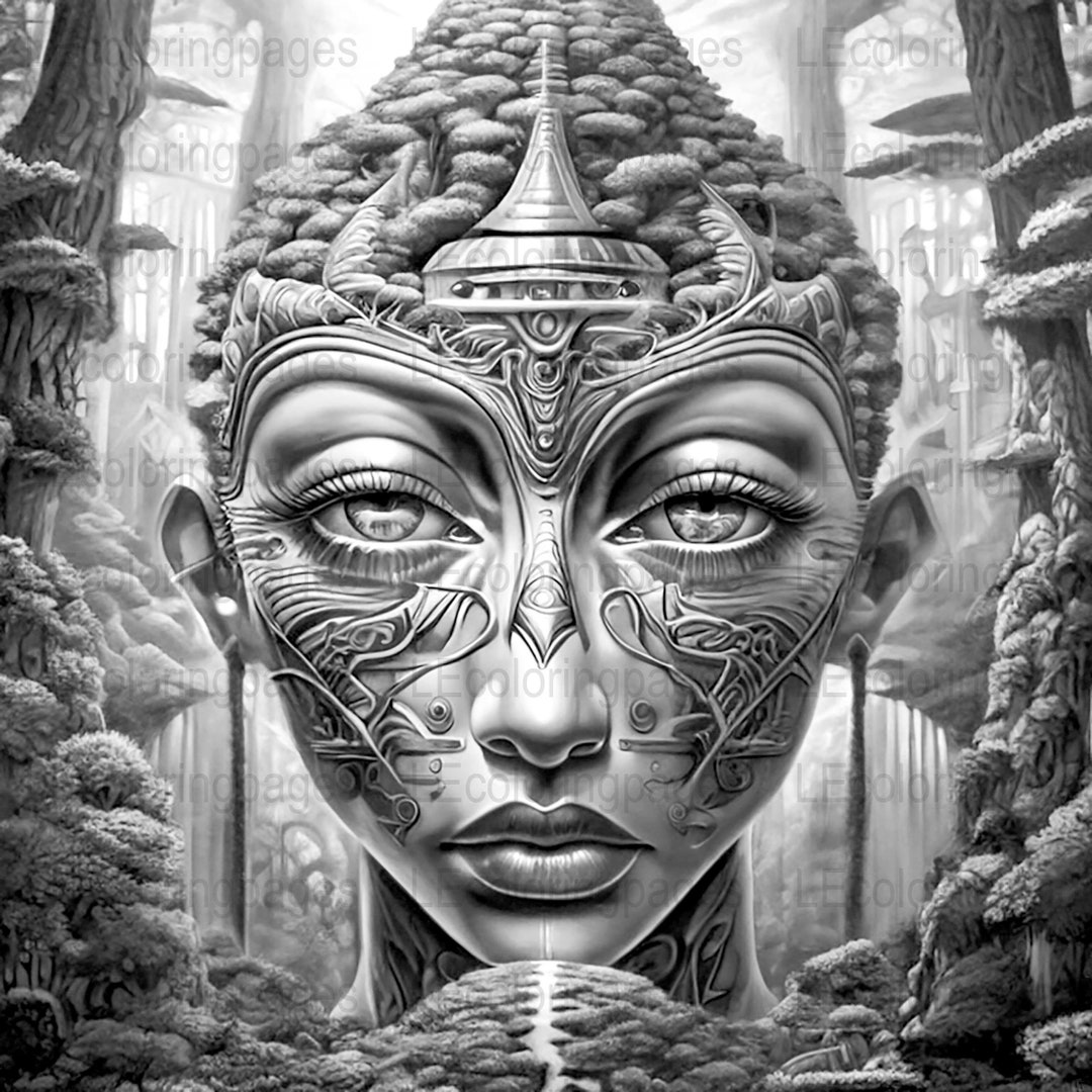 Intricate Grayscale Forest Goddess Adult Coloring Page, Printable ...