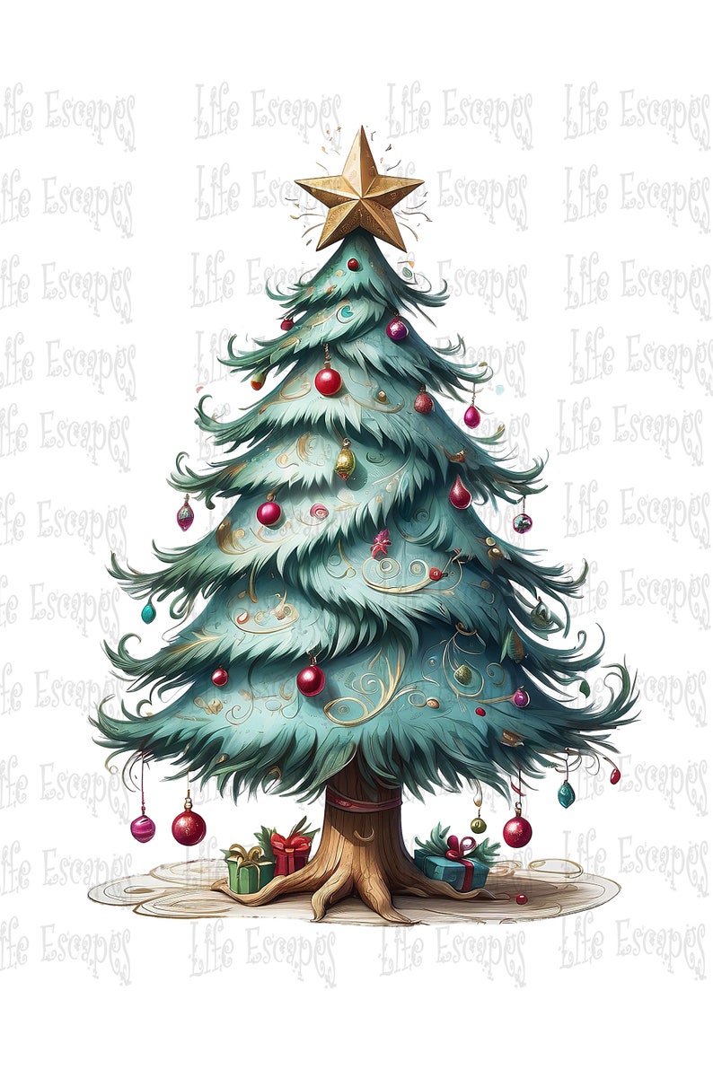 Printable Christmas Tree Clipart Set - Set #1, PNG, Commercial Use ...