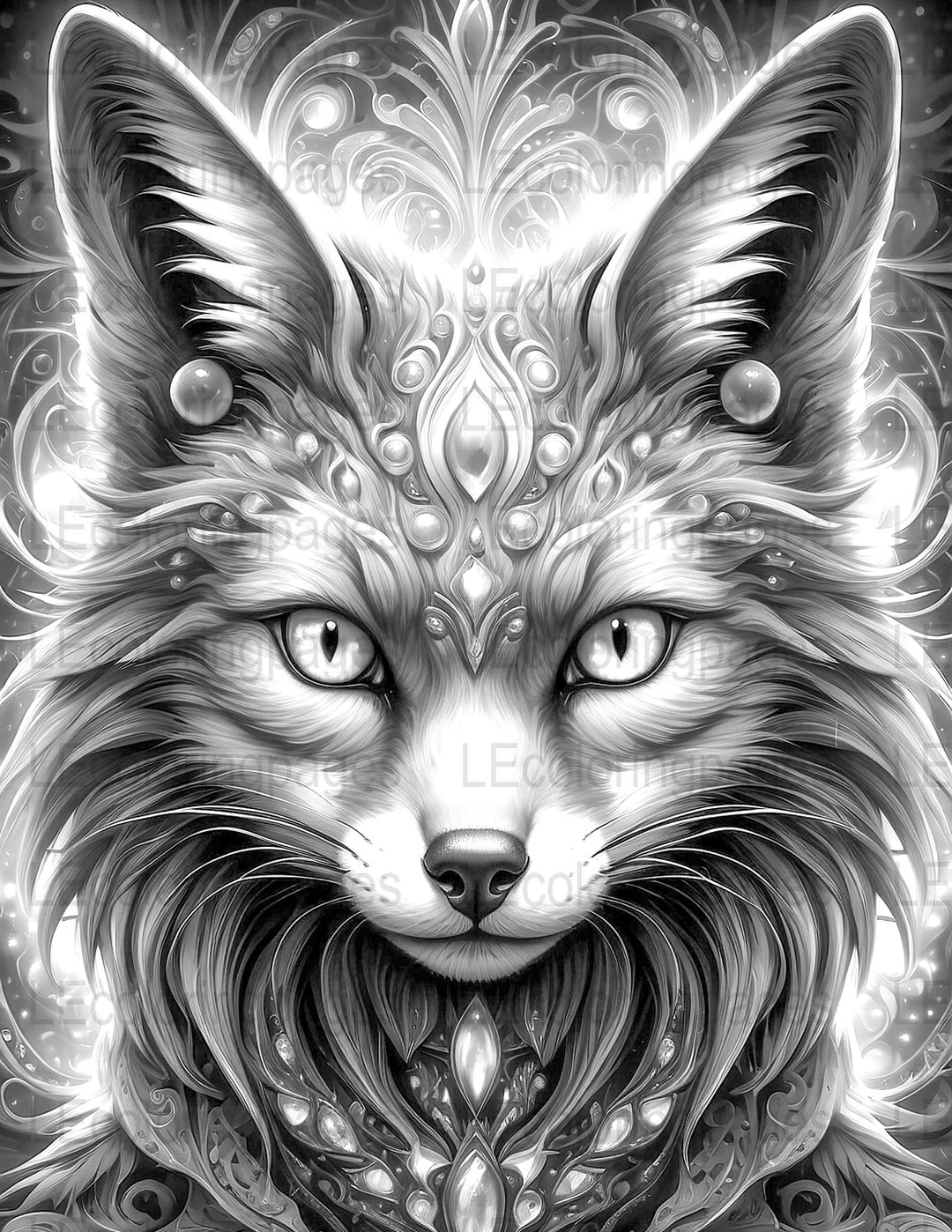 Intricate Wolf Adult Coloring Page, Grayscale Digital Print, Stress ...
