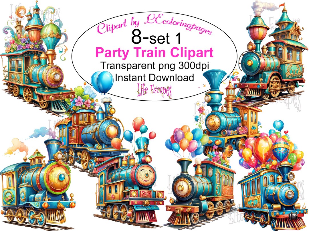 Printable Party Train Clipart Bundle - Set #1, PNG, Commercial Use ...
