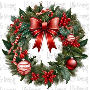 Red Christmas Wreath Clipart Bundle, 7 Transparent PNG, 300dpi, Instant ...