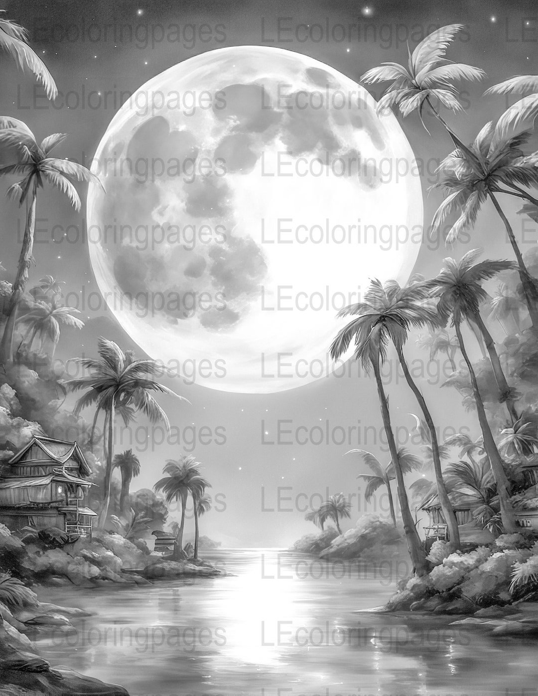 Moon Dreams Fantasy Printable Coloring Pages for Adults, Grayscale ...