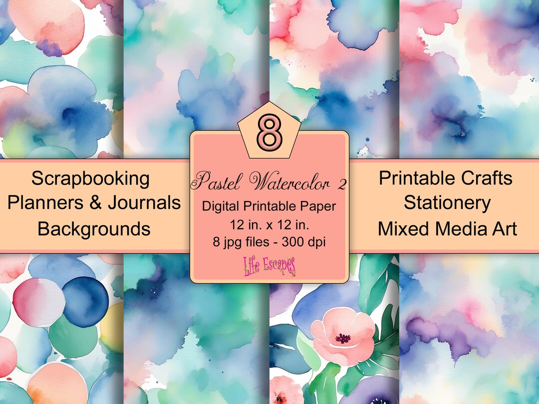 Pastel Watercolor Digital Paper Pack, Printable Scrapbooking ...