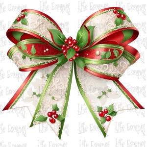 Christmas Bow Clipart Set, Transparent PNG Clipart, Instant Download ...
