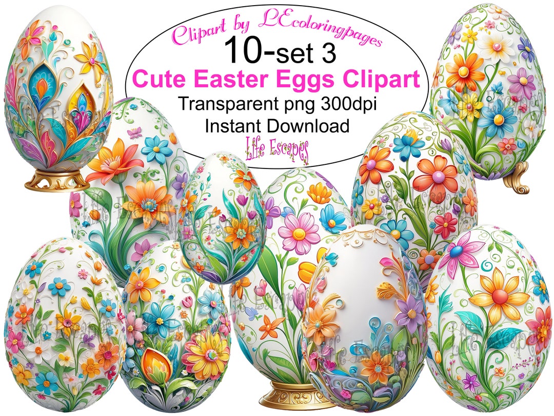 Printable Cute Easter Egg Clipart Bundle - Set #3, PNG, Commercial Use ...
