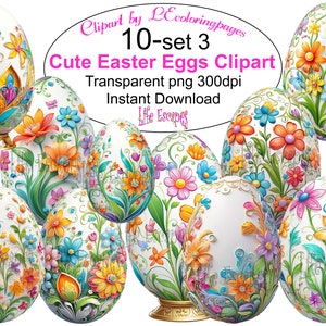 Floral Easter Egg Clipart – Cute PNG Set, Commercial Use (digital ...