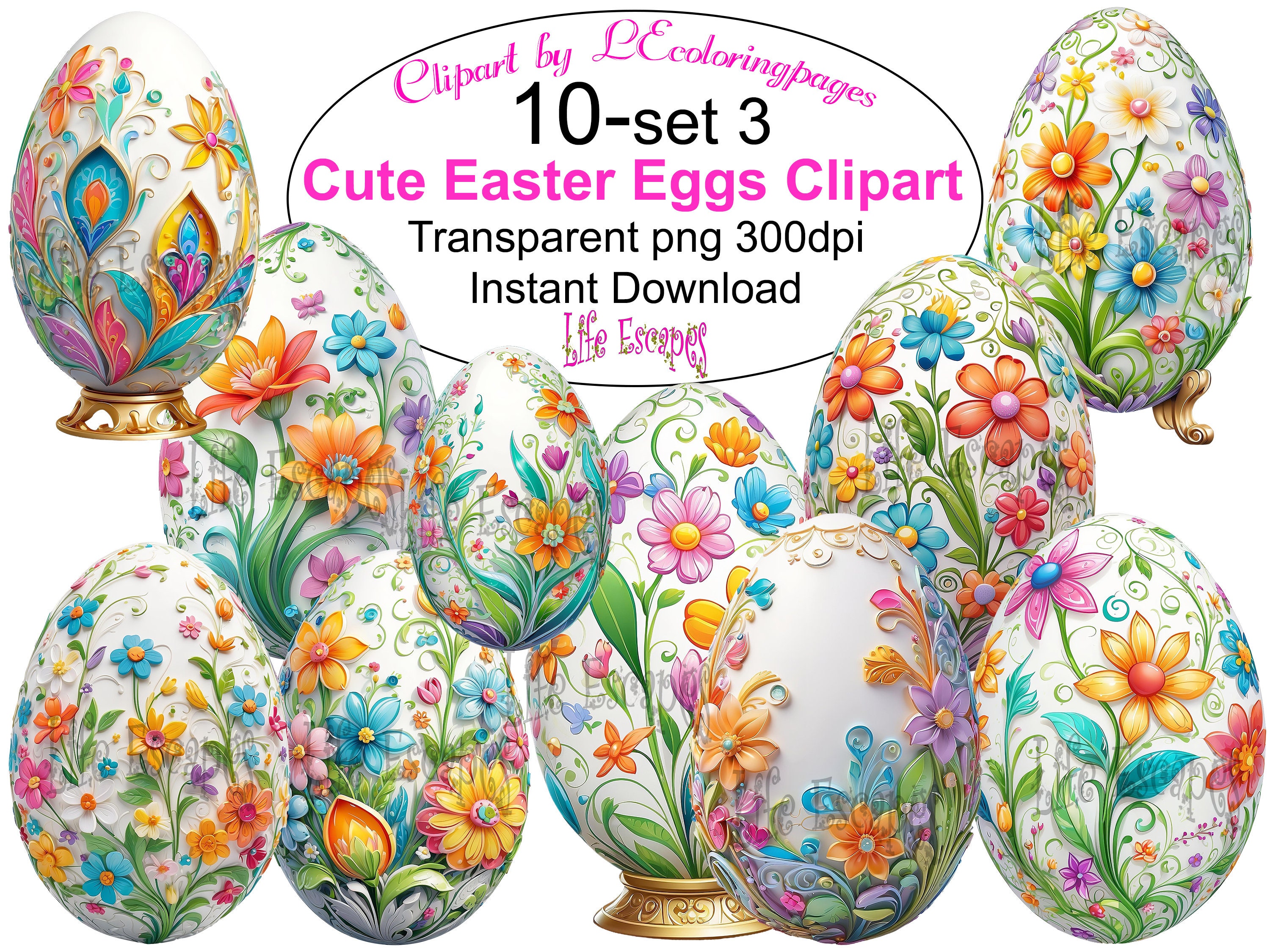Printable Cute Easter Egg Clipart Bundle Set 3, PNG, Commercial Use ...