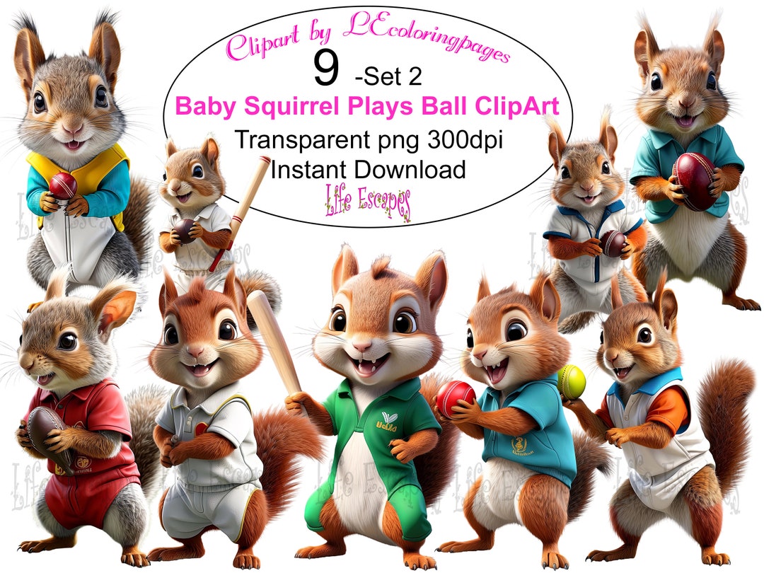 Baby Squirrel Sports Clipart, Cute Cartoon Squirrels Playing Ball ...