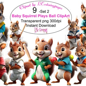 Baby Squirrel Sports Clipart, Cute Cartoon Squirrels Playing Ball ...