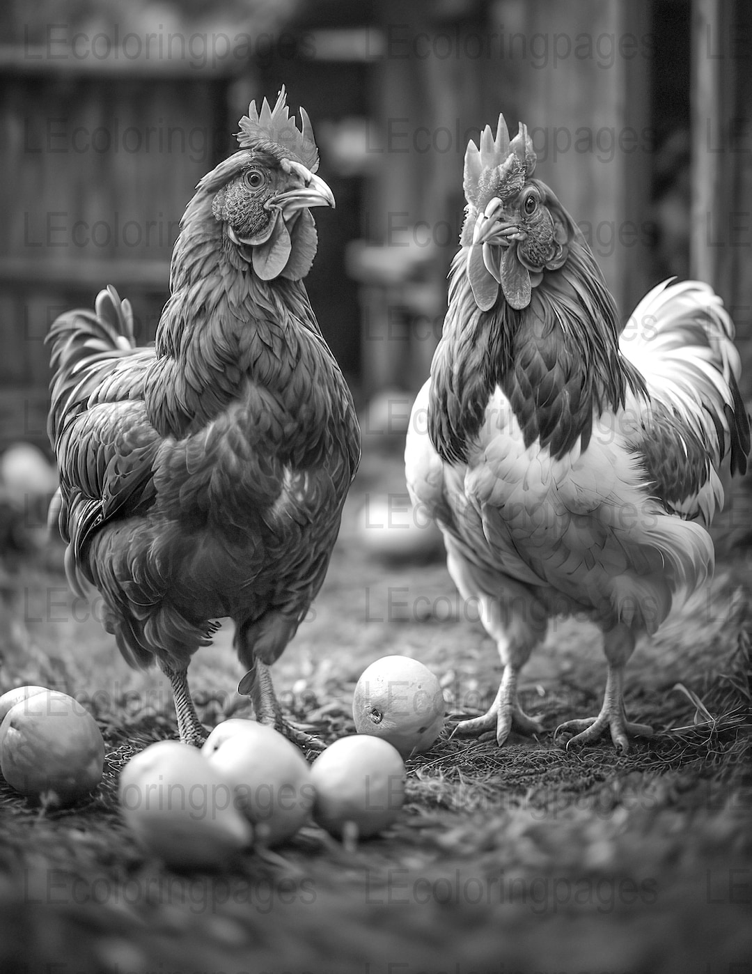 Farm Country Coloring Page for Adults, Rustic Barnyard Chickens ...