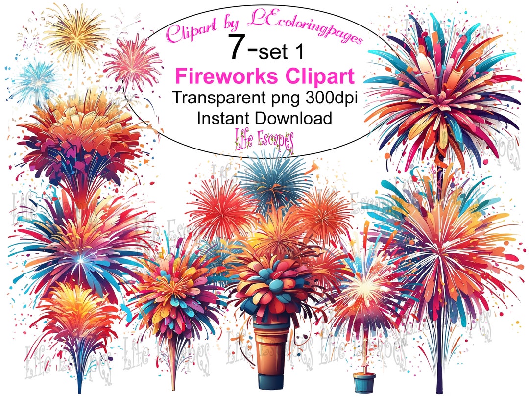Printable Fireworks New Year Clipart Bundle - Set #1, PNG, Commercial ...