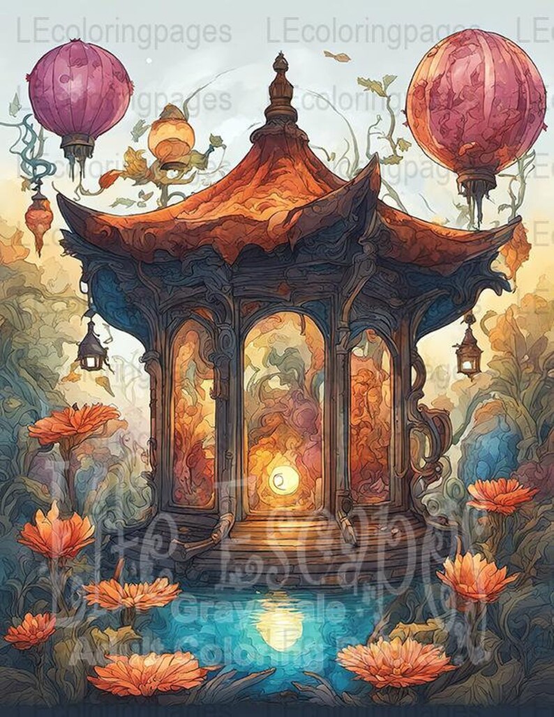 Fantasy Lantern Printable Coloring Page for Adults 32 Jpg - Etsy