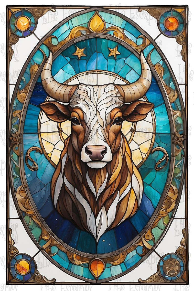 Printable Stained Glass Zodiac Taurus Clipart Bundle Set 1, PNG ...