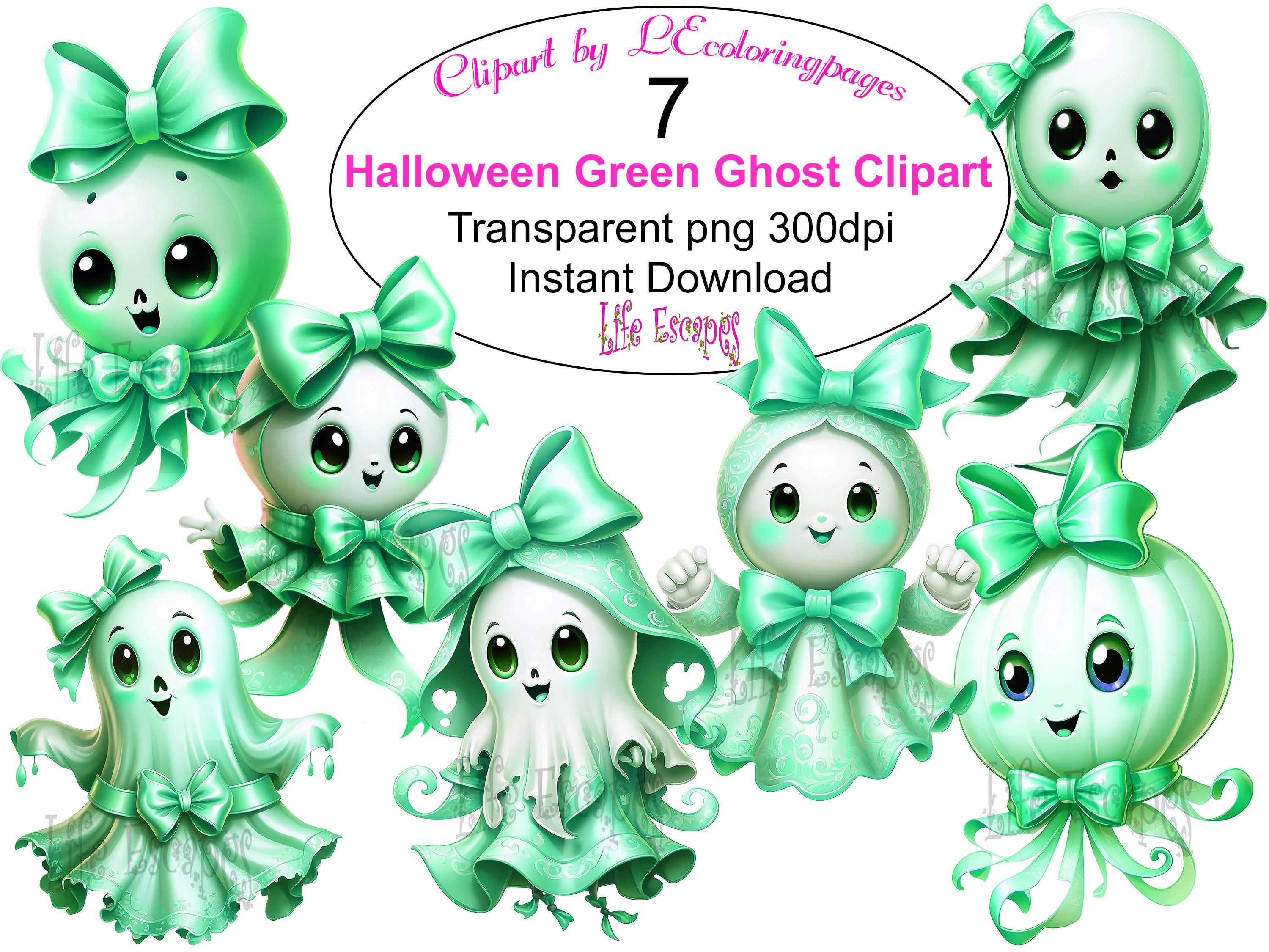 Halloween Green Ghost Clipart Set, Digital Download, Transparent PNG ...